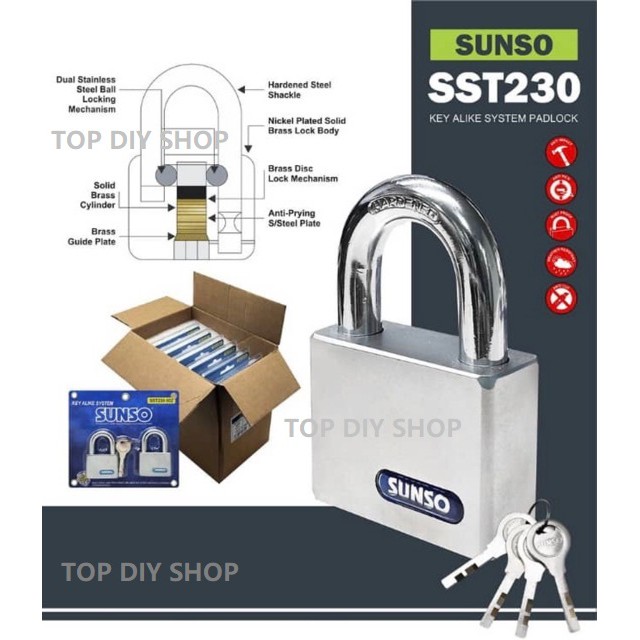 SUNSO SUS304 Stainless Steel Security Padlock Gate Lock 50MM | Shopee ...