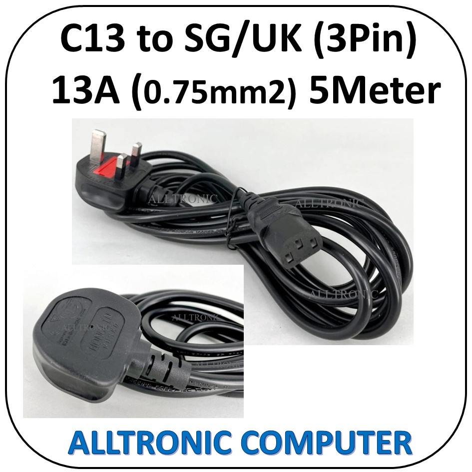 0.75mm2 5Meter C13 to UK SG / UK 13A Power Cable with Safety Approved ...