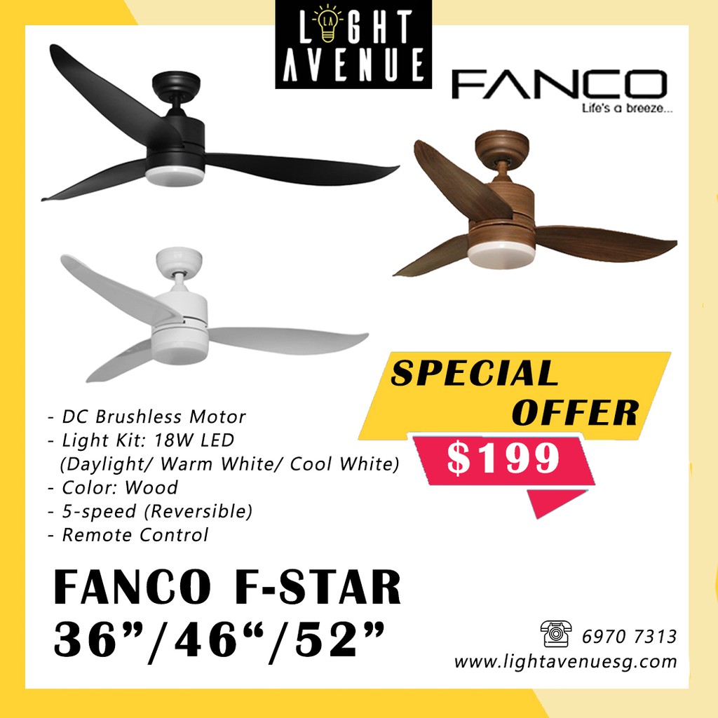 Fanco F-Star DC Ceiling Fan with LED Light & Remote Control ( 36 / 46 ...