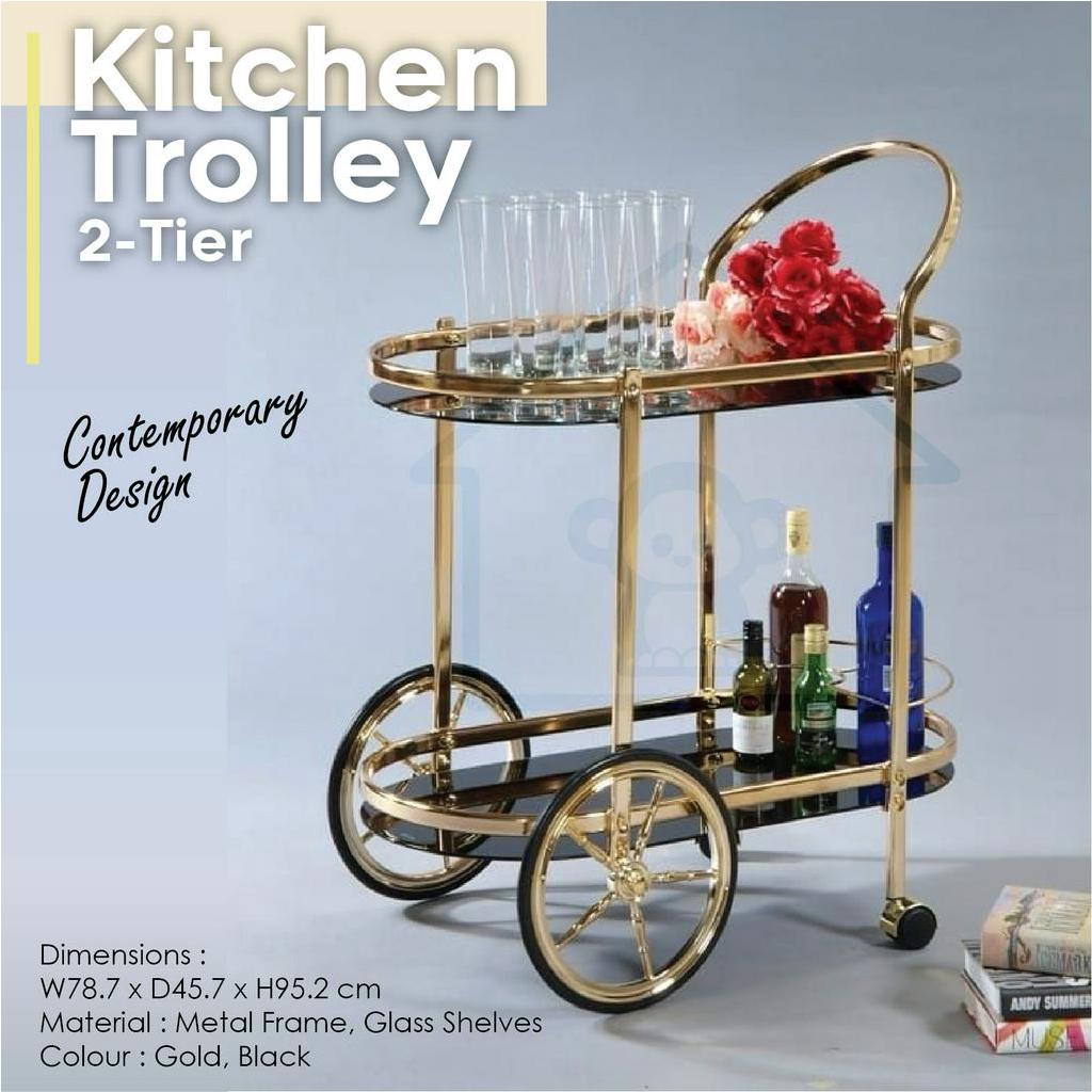 KITCHEN CART /GOLD KICHEN TROLLEY/BAR ROLLING SERVING CART/TEA TROLLEY ...