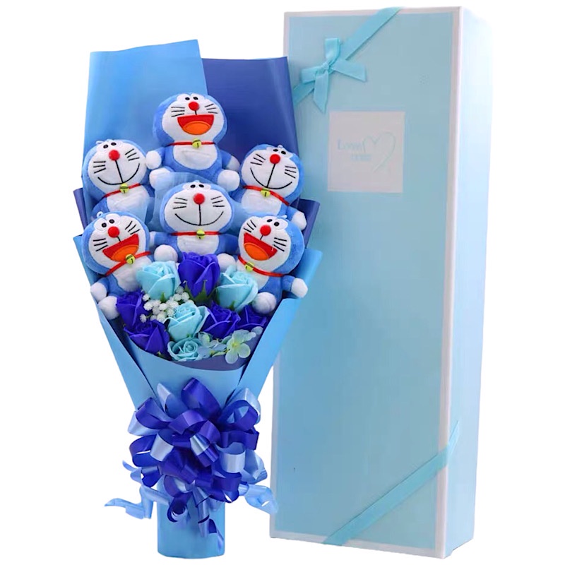 Doraemon Blue Roses Bouquet with Box 🌹 Fragrance Soap Flowers with ...