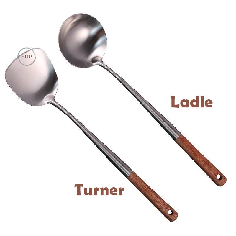 Stainless Steel Kitchen Turner Ladle with Wood Handle / Spatula ...