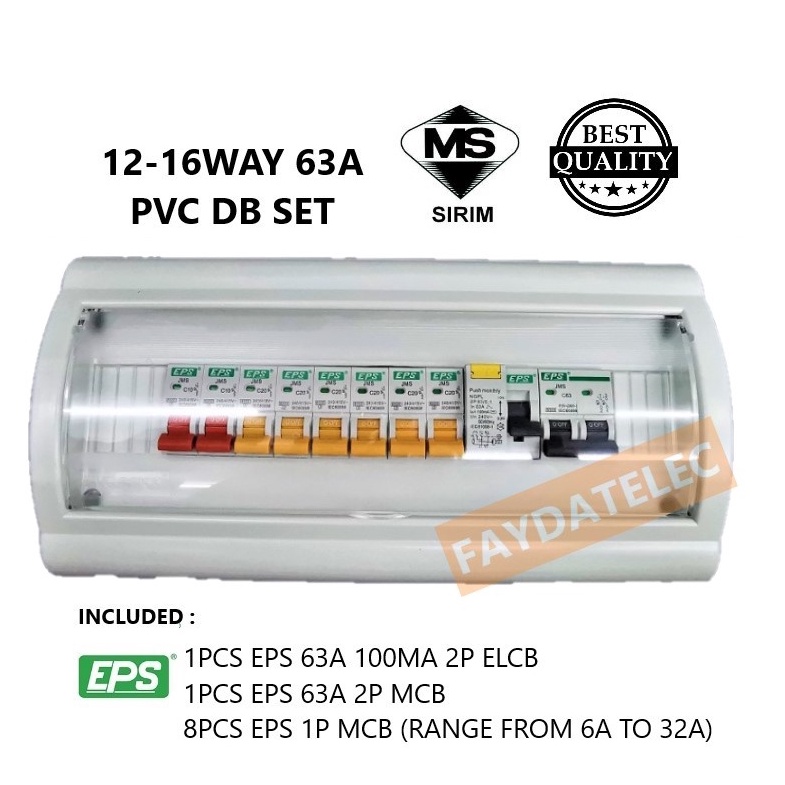 12-16WAY 63A PVC MCB BOX DB SET C/W 8PCS EPS 1P MCB &1PCS EPS 63A 100MA ...