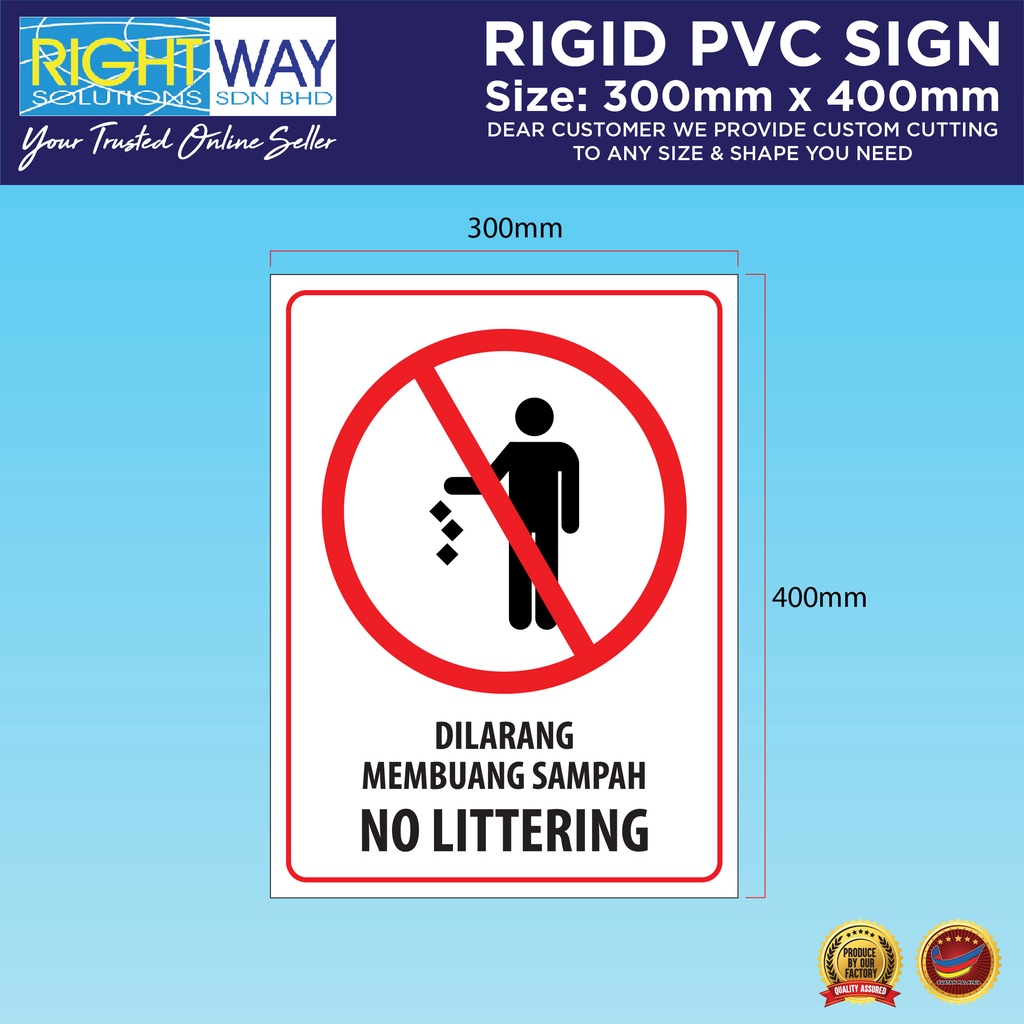No LITTERING/NO LITTERING/NO Dispose Of Waste SIGN 400MM X 300MM X 1 ...