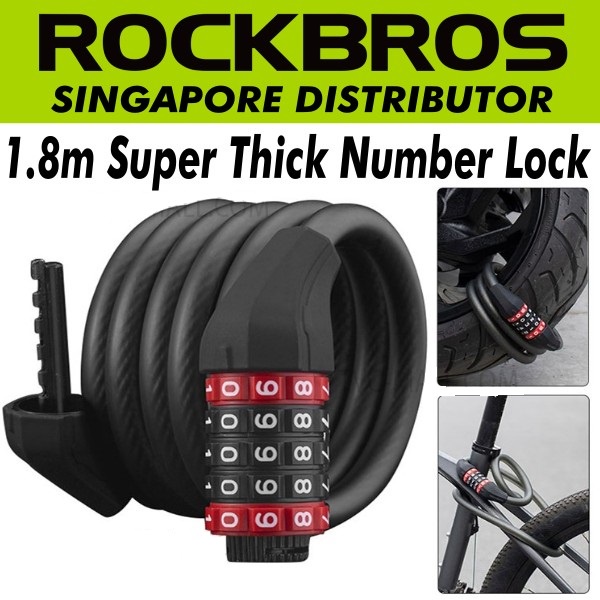 [SG] RockBros 1.8m Thick Key Lock Bicycle Bike Long Thick Number ...