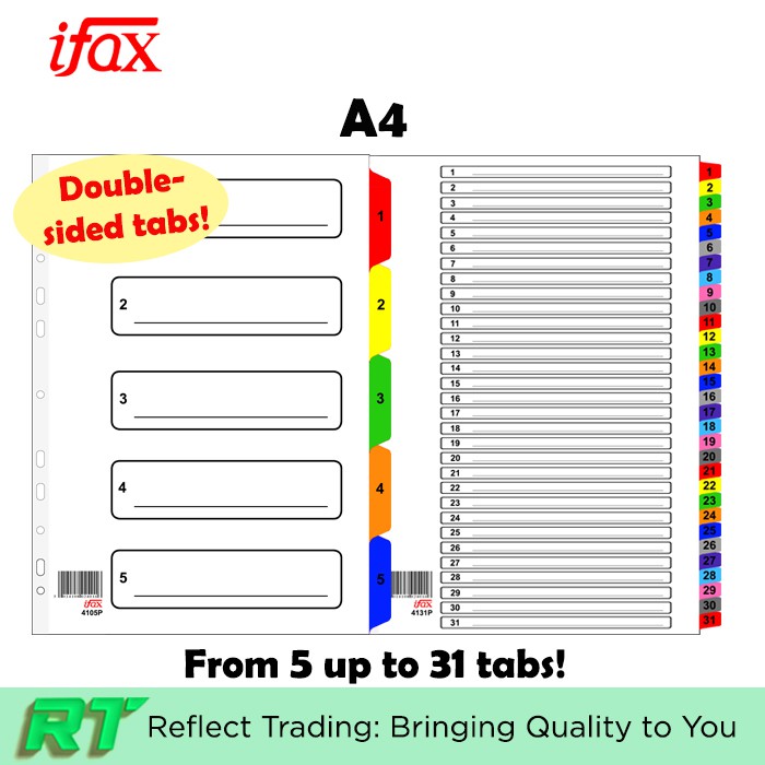 Ifax A4 Double Sided Colour Dividers with Laminated Tabs and Reinforced ...