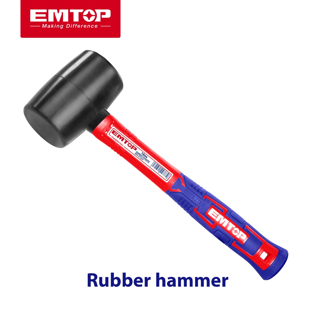 EMTOP Rubber Hammer 16oz Rubber Mallet With Fiberglass Handle For ...