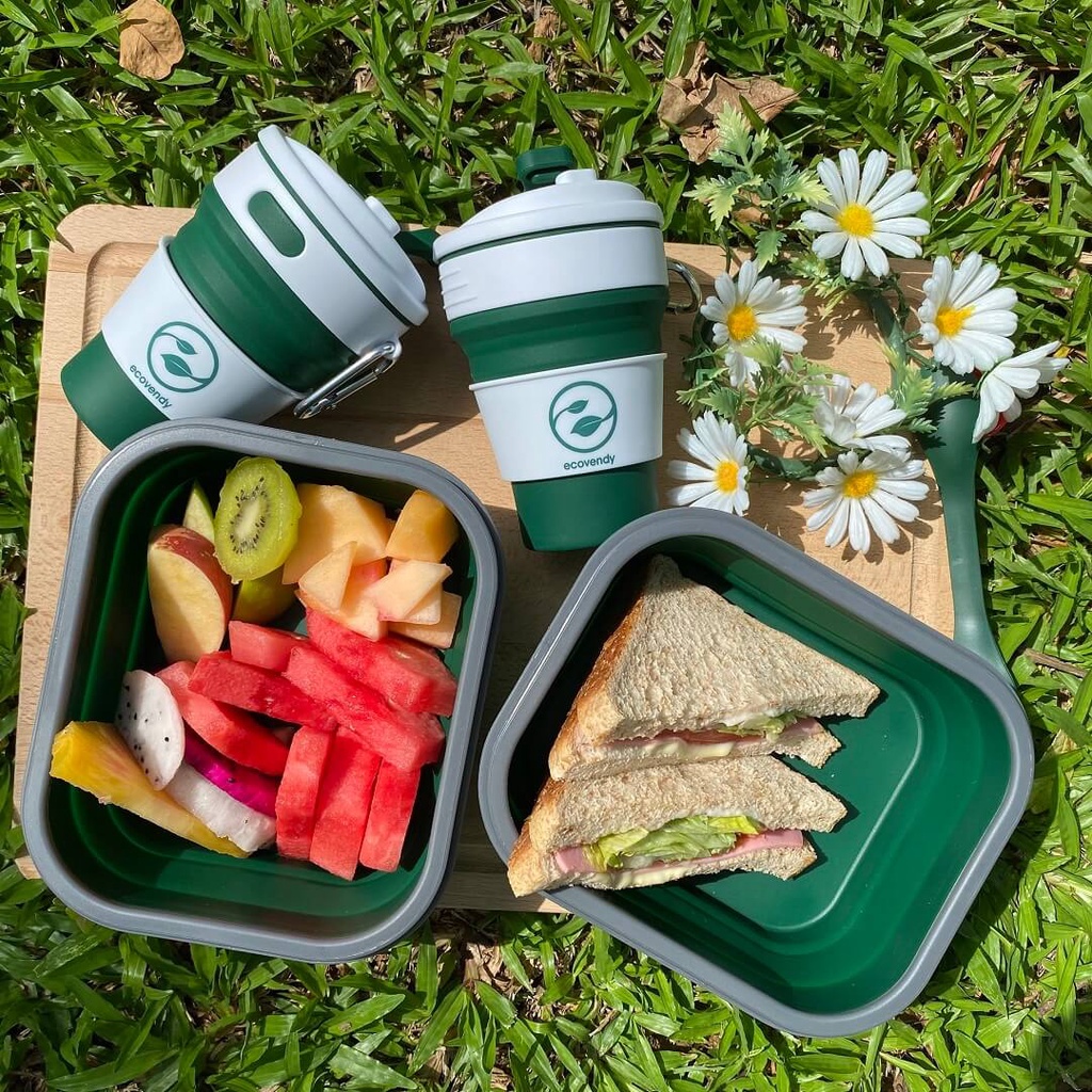 【EcoVendy Collapsible Lunch Box with Utensils】 Support Local BPA Free ...