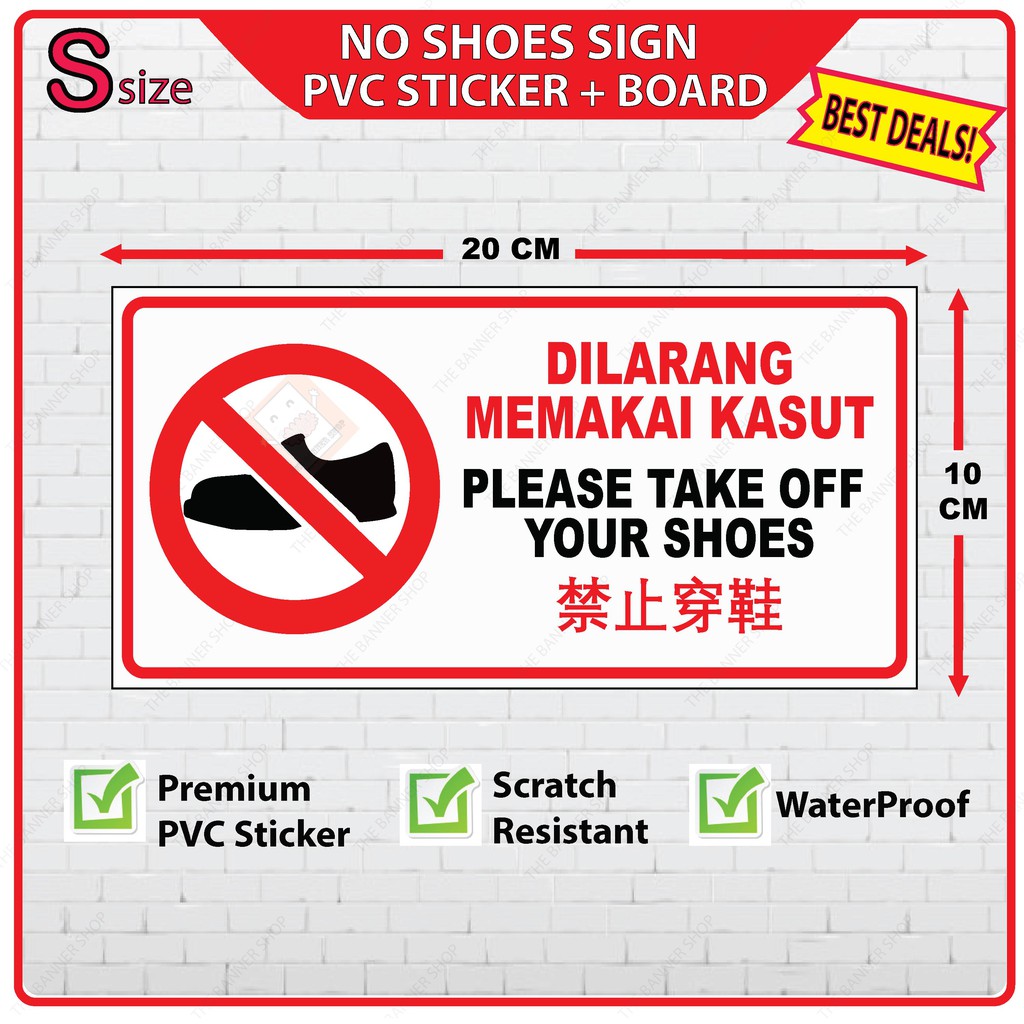No Shoes Allowed Sign Sticker + Board | Shopee Singapore