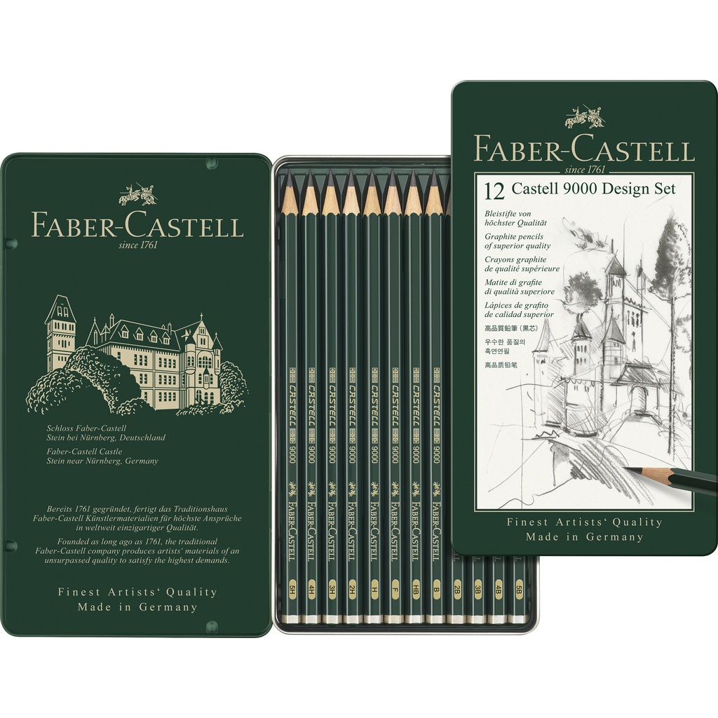 Faber-Castell Castell 9000 Graphite Pencil Set Tin, 6/12-pieces ...
