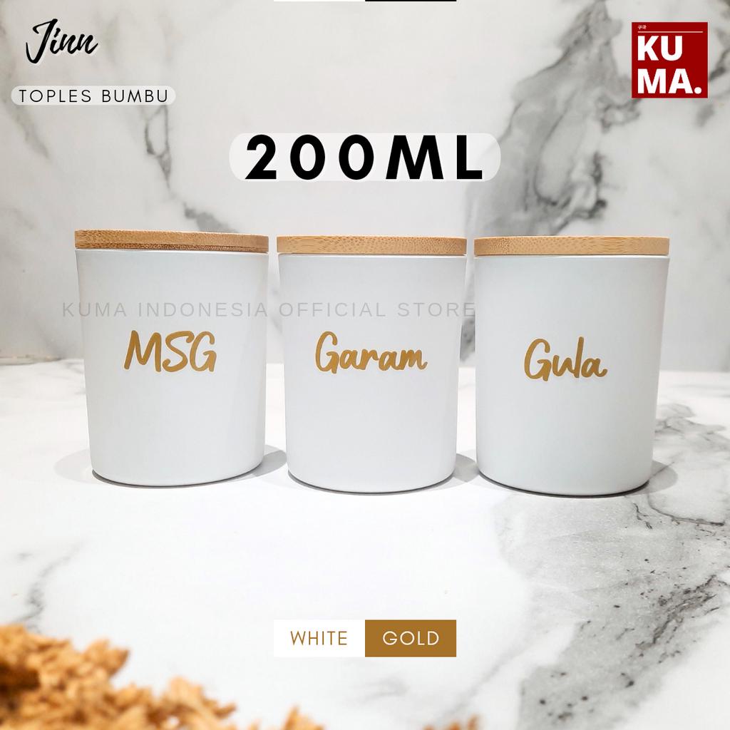 KUMA Jinn 200ml Glass Kitchen Spice Jar with White Gold Bamboo Lid ...