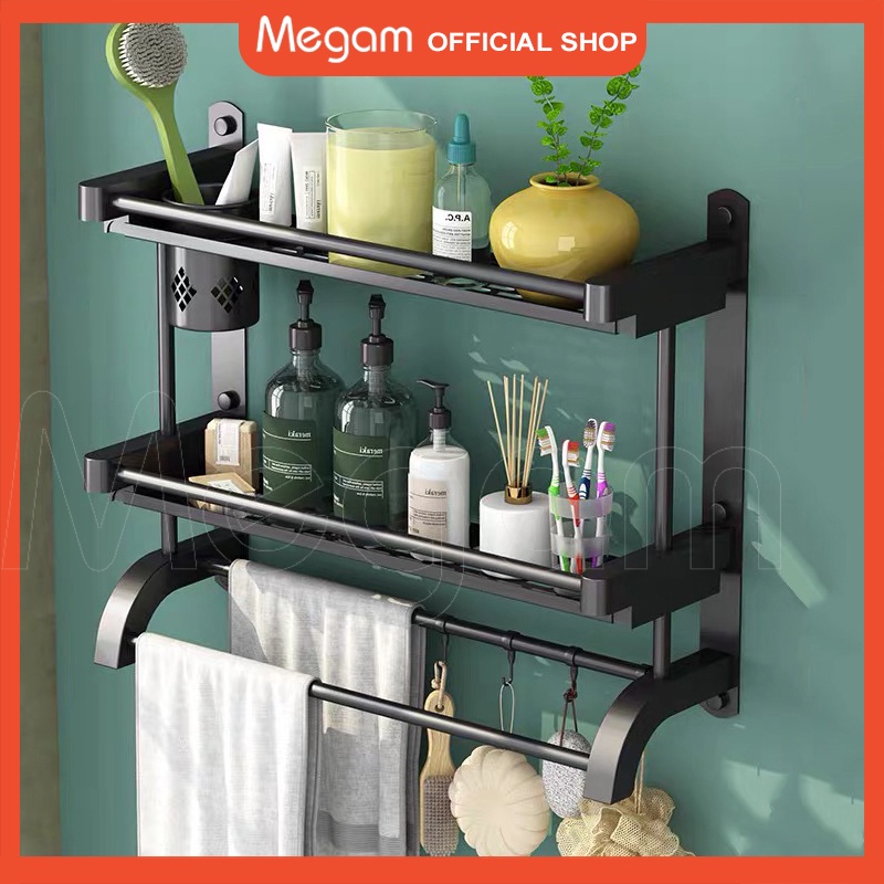 HITAM Megam Bathroom Shelf Wall Mounted Kitchen Spice Rack Black ...