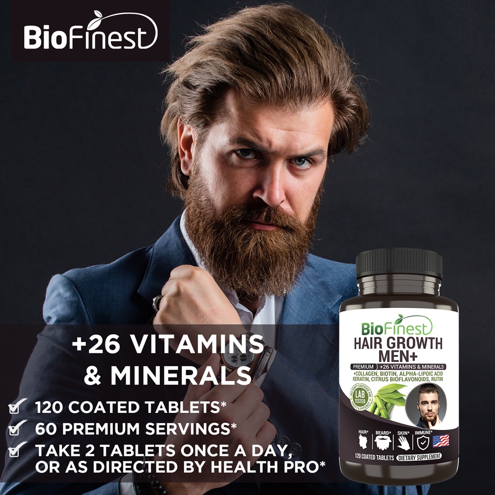Biofinest Hair Growth Men Supplement - 26 Vitamins A B C D E Calcium ...