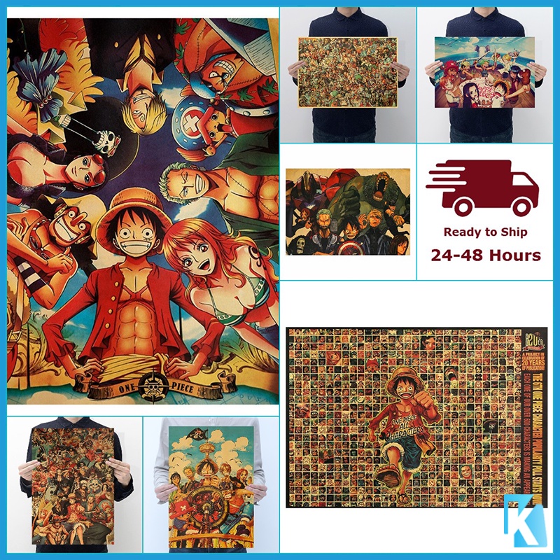 Anime ONE PIECE POSTER Straw Hat Pirates Family portrait Vintage kraft ...
