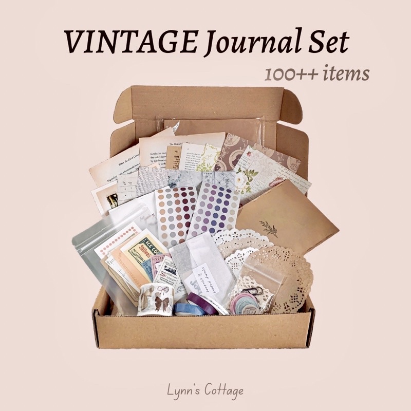 VINTAGE JOURNAL STARTER KIT SET 100+items AESTHETIC raya box bujo ...