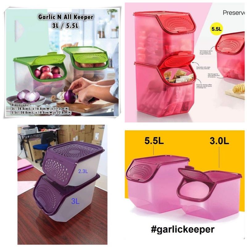 Tupperware Garlic Keeper n All 3L & 2.3L (Onion / Potato / Egg ...