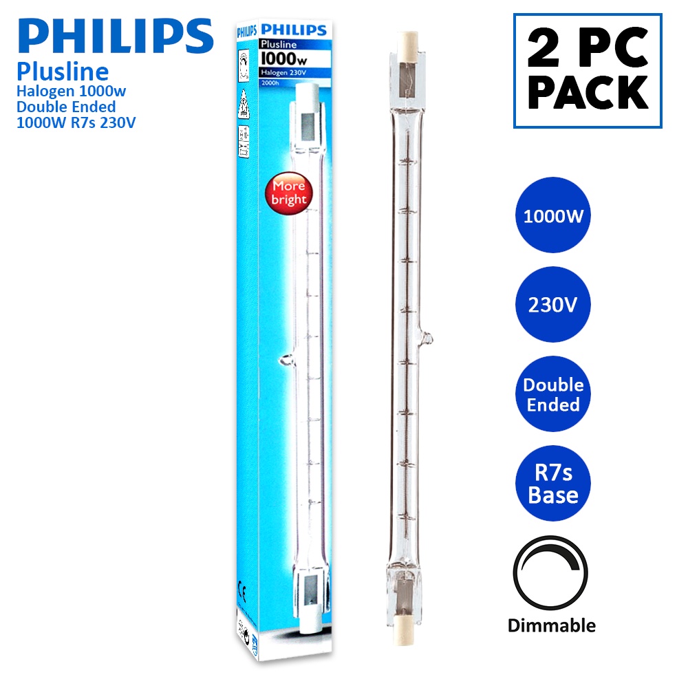 2 PC PACK | Philips Plusline 190mm 1000W Halogen Tube | Dimmable | 230V ...