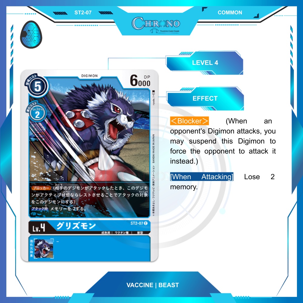 ST2-07 | Grizzlymon | Common | Digimon Deck Card Single | Chrono TCG ...