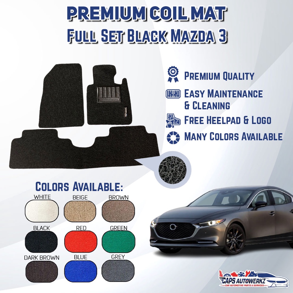 MAZDA 3 Premium Customized Single Color Coil Car Mats (3pcs) | Car ...