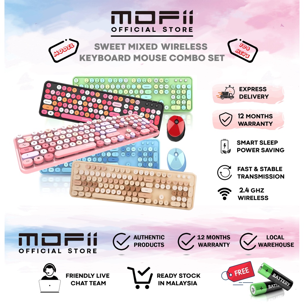 MOFII Sweet Wireless Keyboard Mouse Set Office PC Typo Laptop Table ...