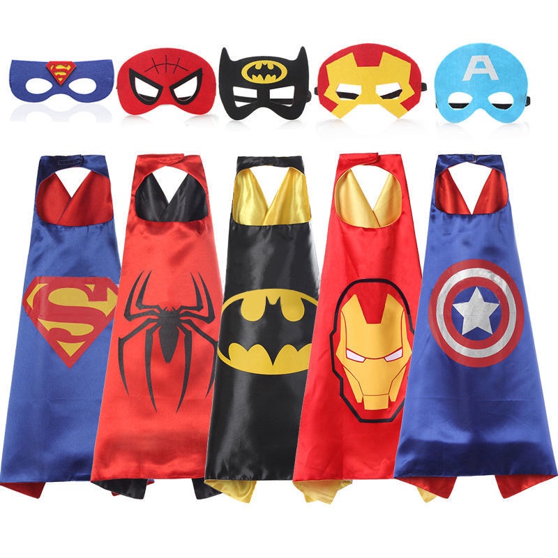 Superhero Cape and Mask Set Spiderman Superman Batman Costume Cover For ...