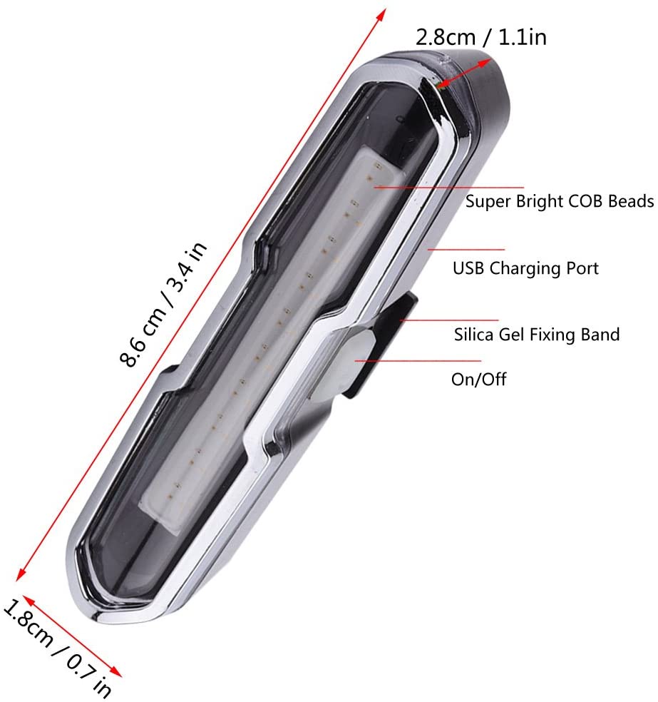 Bicycle front and rear lights, 40 lumens, USB charging, 500mAh lithium ...