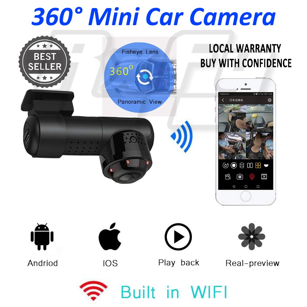 360 Car Camera Front & Rear View Dash Cam HD 1296P Driving Recorder phv ...