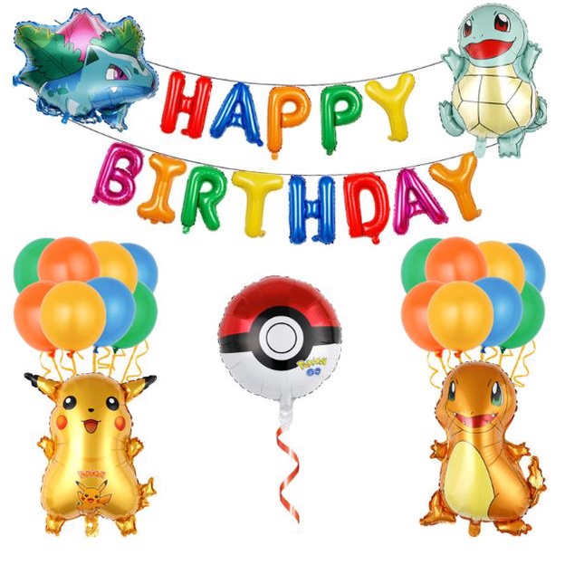 Happy Birthday Pokemon Balloon Decoration Banner Set for Birthday Party ...