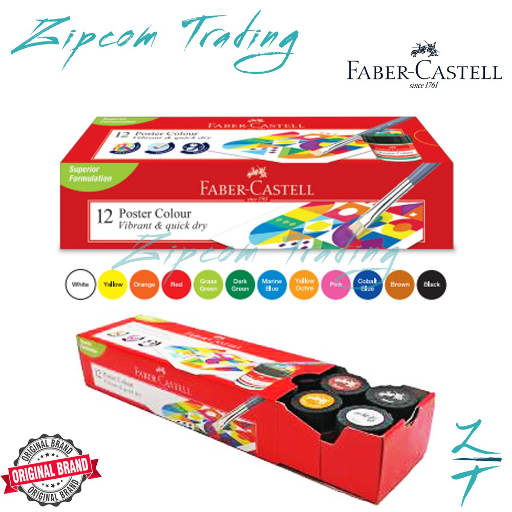 Faber Castell Poster Colour / Watercolour (12 Colour x 15cc) | Shopee ...