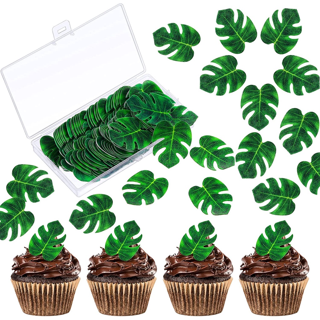 24 Pieces Tropical Palm Leaf Cupcake Toppers Pinion Cake Toppers Green ...