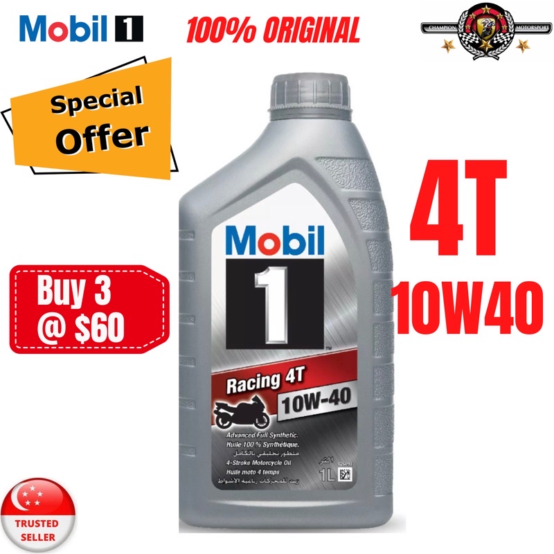 Mobil 1 Racing 4T Fully Synthetic 10W40 Engine Oil (1L) | Shopee Singapore