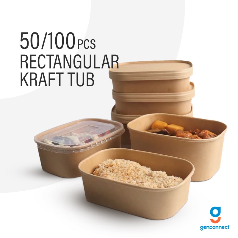 Rectangular Kraft Food Container Tub Takeaway Lunch box Paper ...