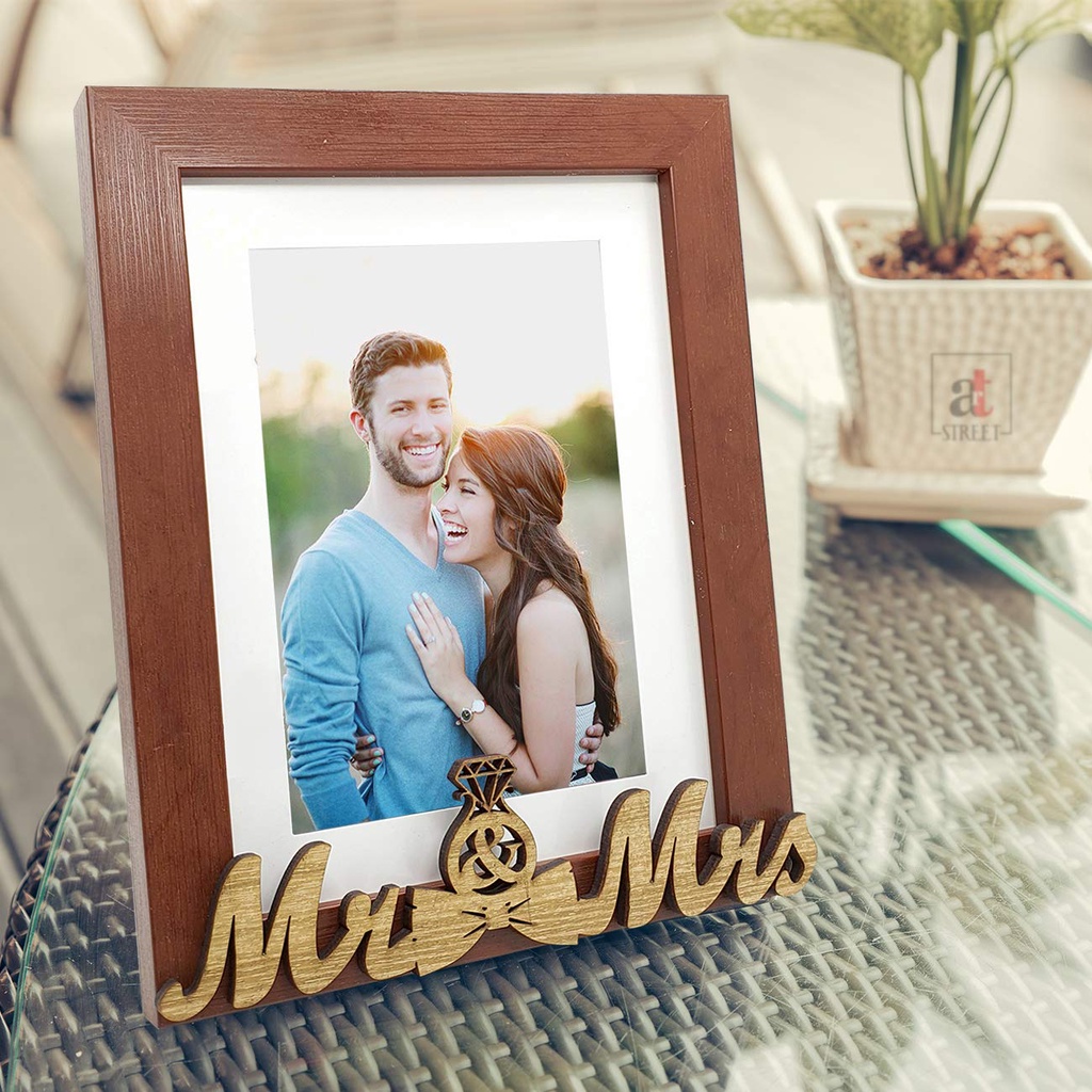 MR and MRS Table Photo Frame for Couple Gifts,Synthetic Wood Table ...