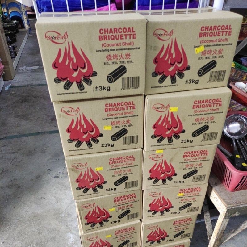 3kg Arang / Charcoal / BBQ Barbeque Coconut Shell Briquette Charcoal 3kg Starfire BBQ Charcoal ...