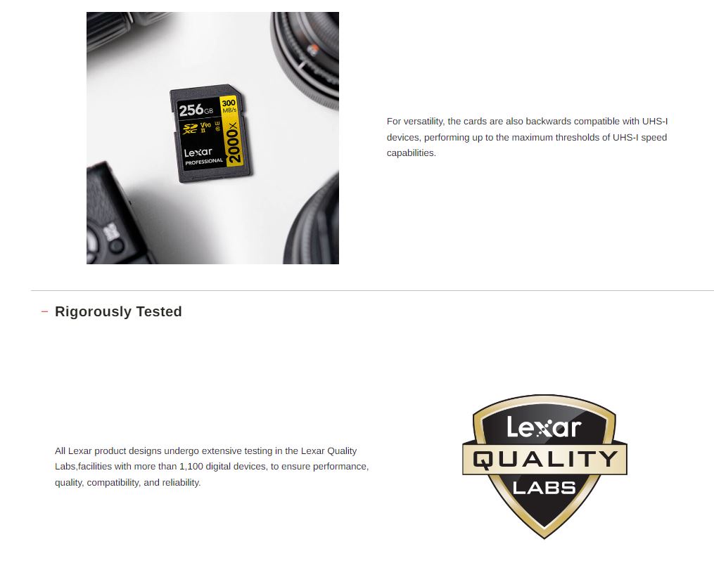 Lexar Professional 2000x 256GB/128GB/64GB SDXC R300W260 MBs (GOLD ...