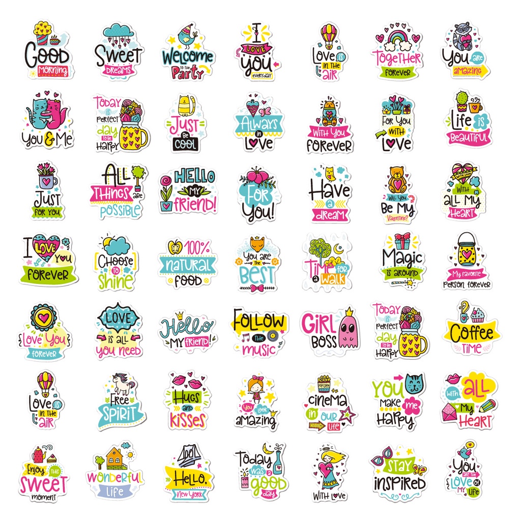 [SG]50/100/200pcs Inspiring quotes Sweet Encouraging Words Sticker PVC ...