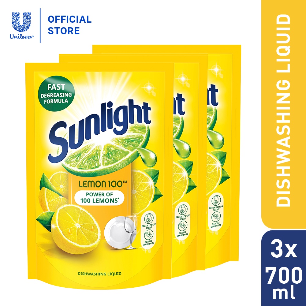 Sunlight Dishwashing Liquid Lemon Refill (Pack Of 3) 700Ml | Shopee ...