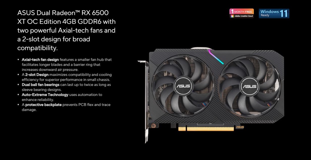 ASUS Dual Radeon RX6500XT, RX6500 XT, RX 6500XT, RX 6500 XT OC Edition ...