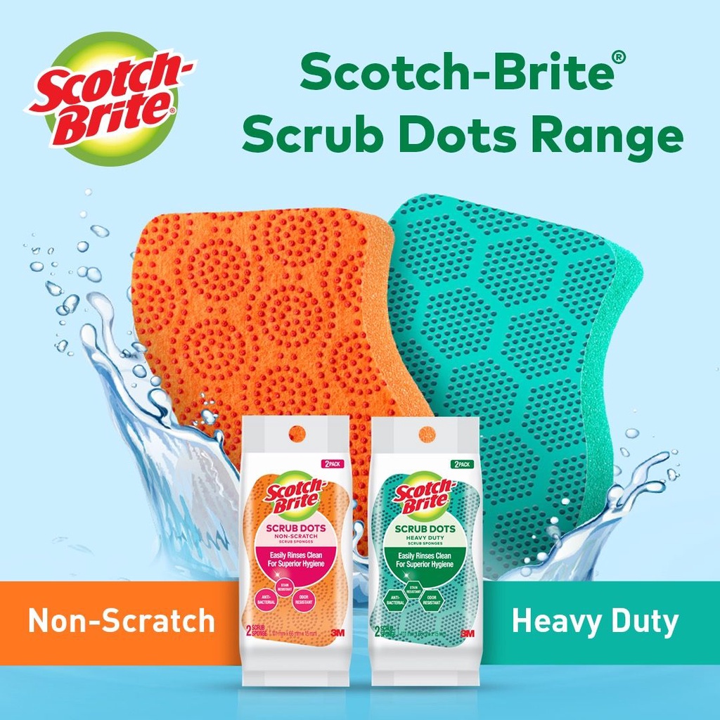 3M™ Scotch-Brite® Scrub Dots Heavy Duty Scrub Sponges, Anti-Bacterial ...