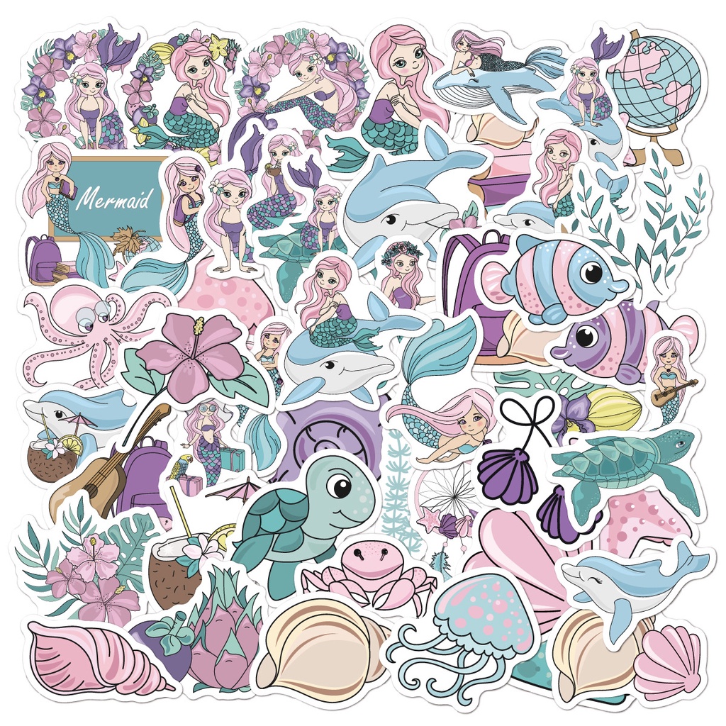 50 pcs Cute Little Mermaid Cartoon Waterproof PVC Stickers | Shopee ...