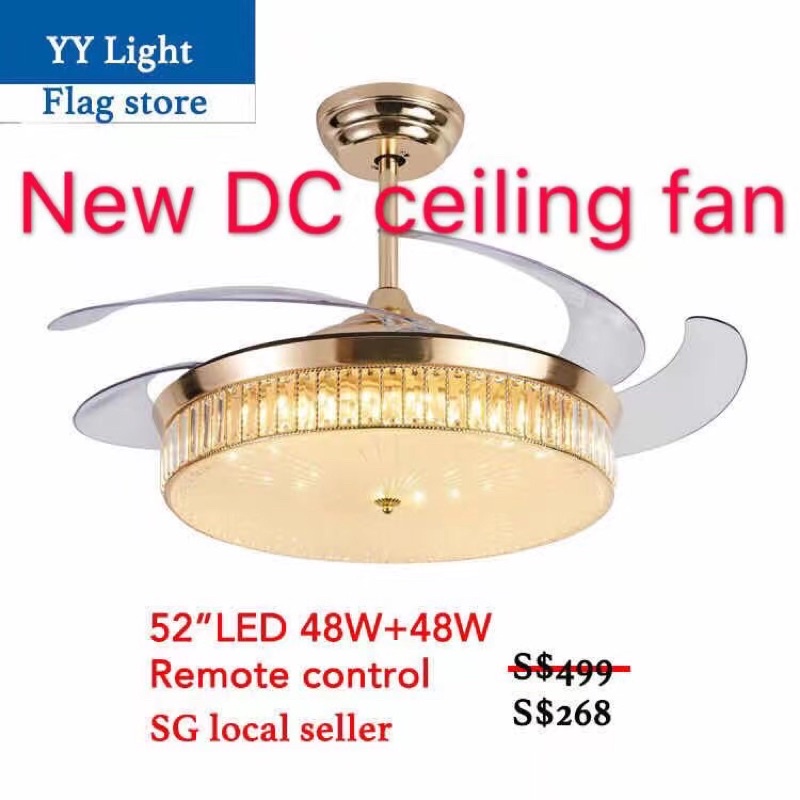 🔥🔥🔥 52 Inch Retractable DC Motor Ceiling Fan Gold 🔥👍🏻🔥👍🏻 | Shopee Singapore