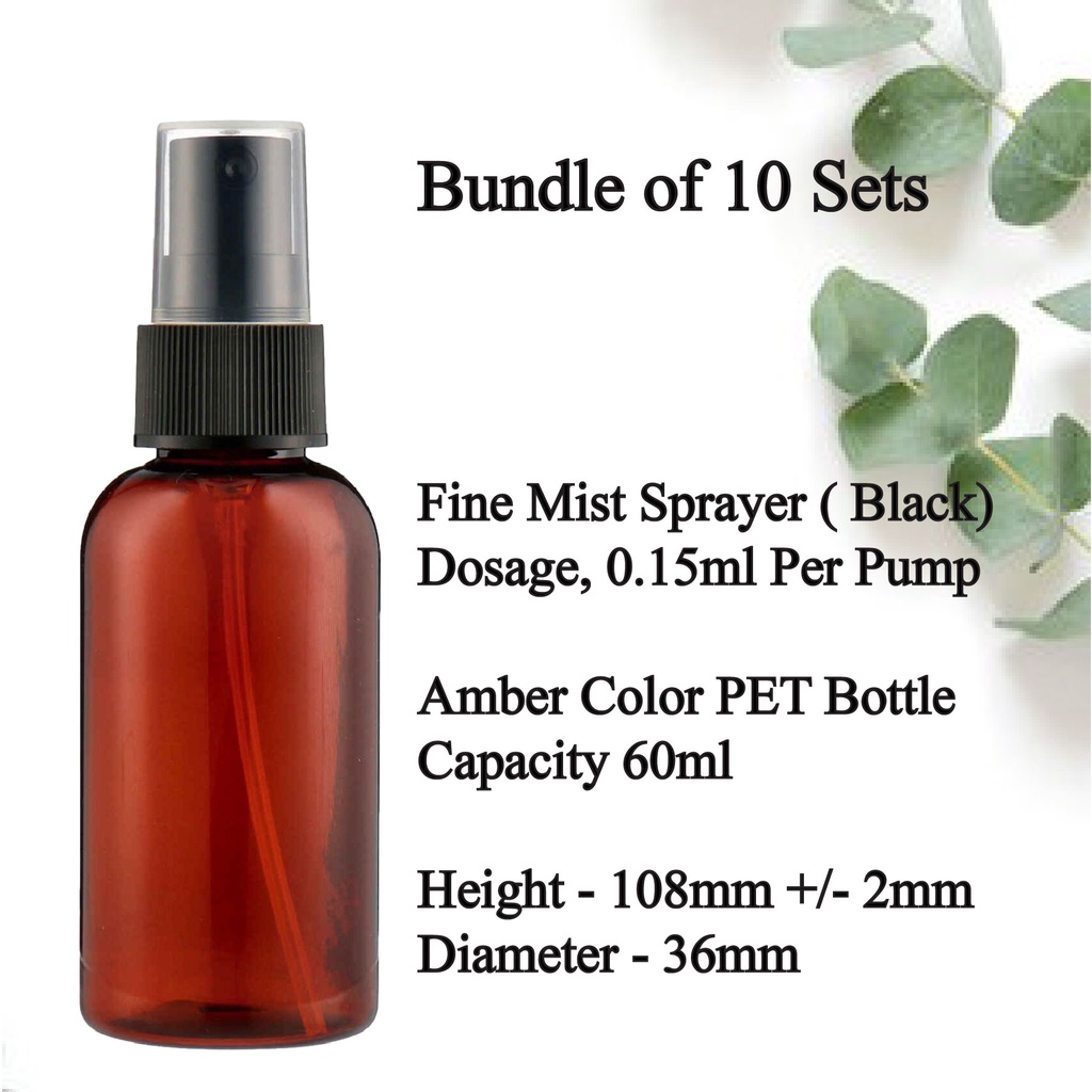 Sprayer Bottle, Bundle of 10 sets. Micro Mist Sprayer, 60ml Amber PET ...