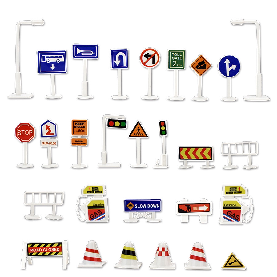 28 Pcs Car Toy Accessories Traffic Road Sign Creative Model Toy DIY ...