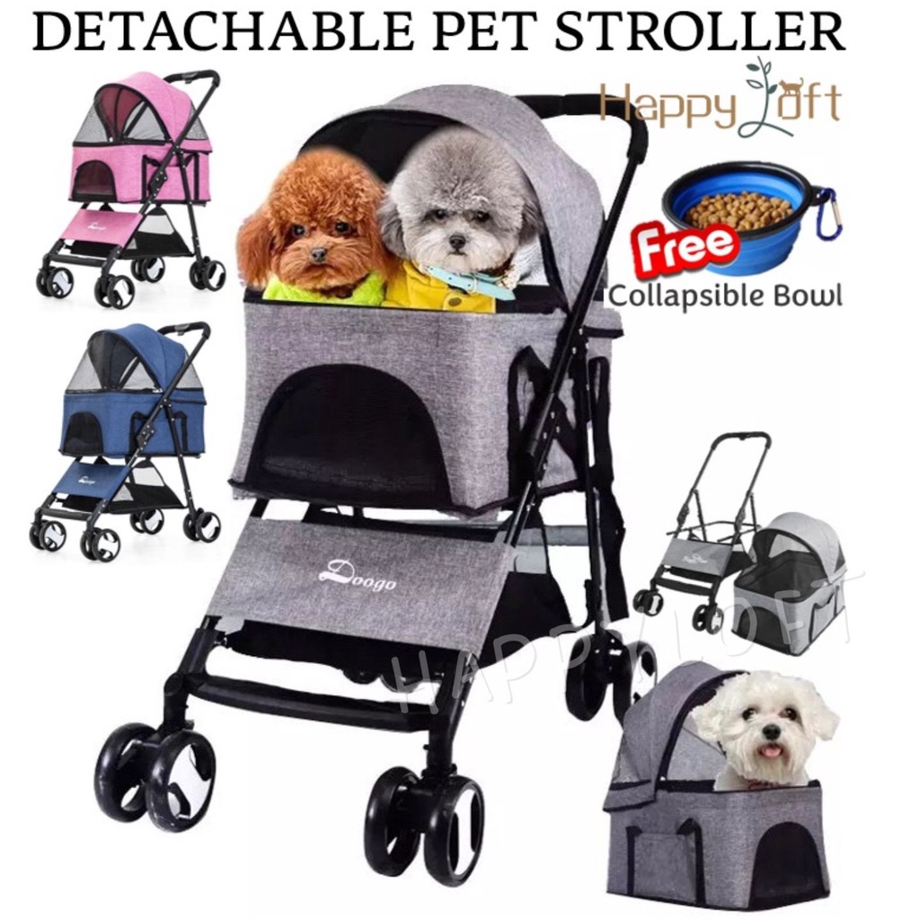 [SG SELLER] Pet Stroller Foldable Detachable Stroller 4 Universal Wheel ...