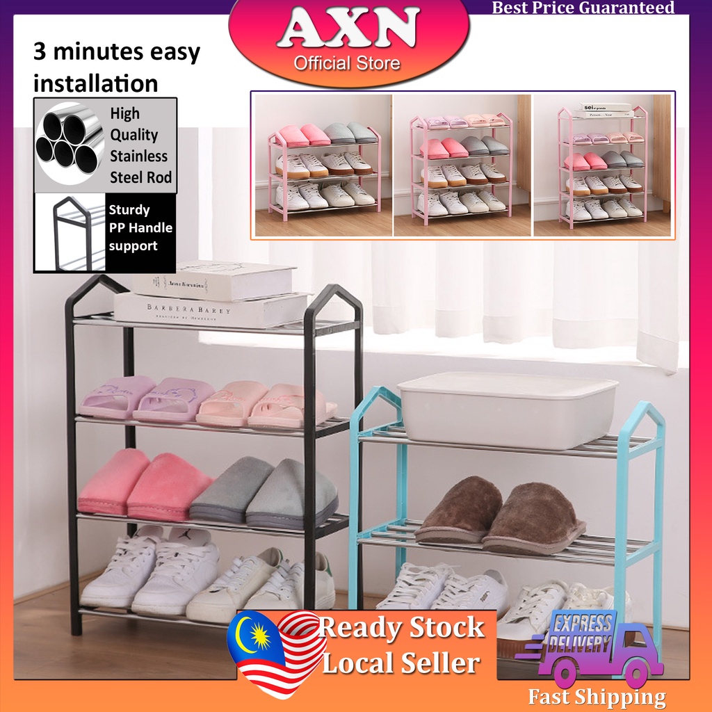 AXN Shoes Rack Rak kasut Stainless Steel Rod 4 Tier 3 Tier Elevated ...