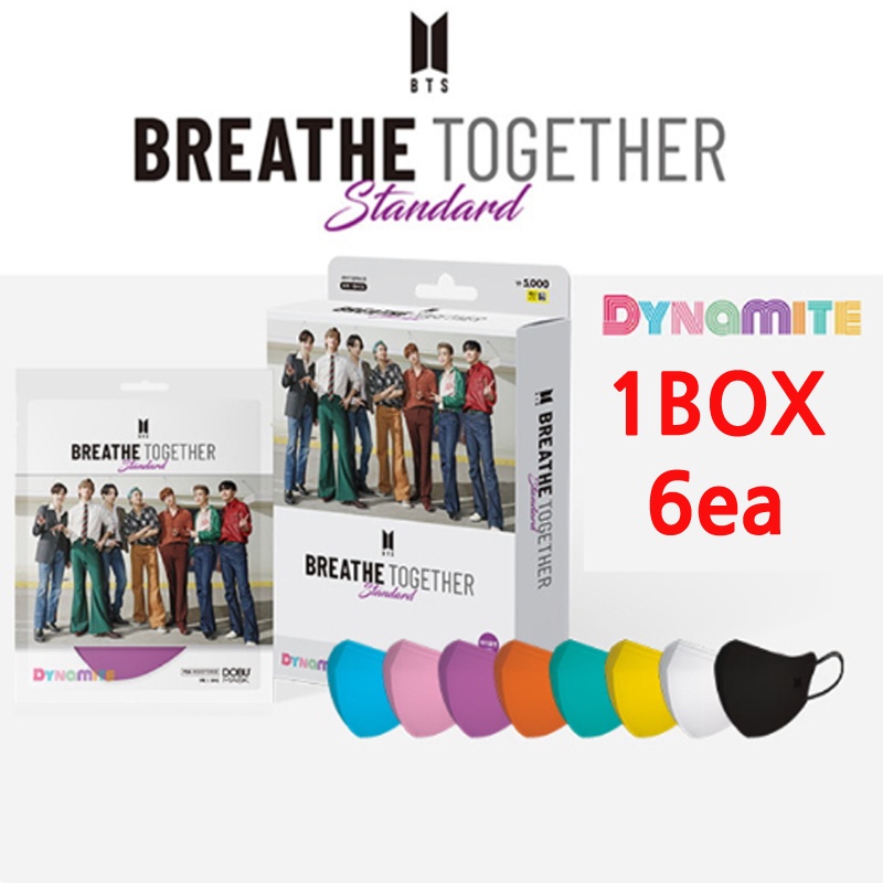 BTS Official DYNAMITE 8colors (1BOX 6ea) Mask Breathe Together Standard FACE MASK DOBU Authentic ...