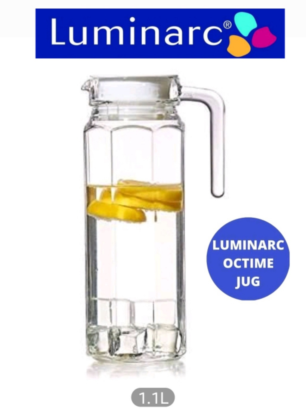 Luminarc Glass Jug Water Pitcher Octime 0.5L /1.1L/1.6L Hot Cold Juice ...