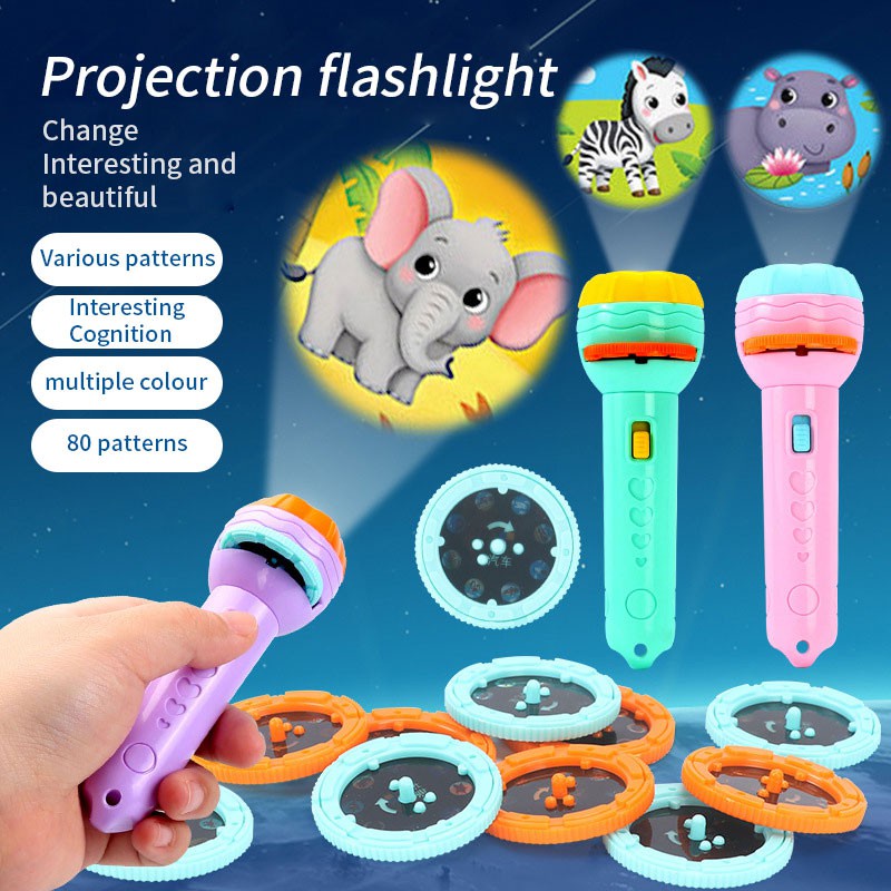 Kids Flashlight Story Book 3D Projector Torch Early Educational Light ...
