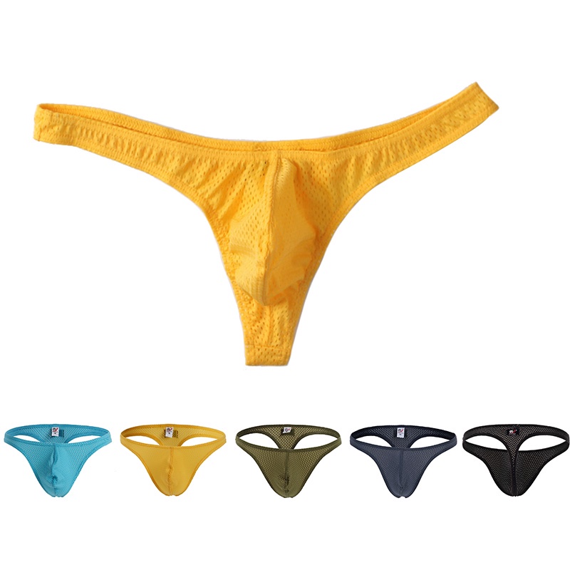 Solid Thongs Men T-back Panties Thin Low-Waisted Underpants Breathable ...