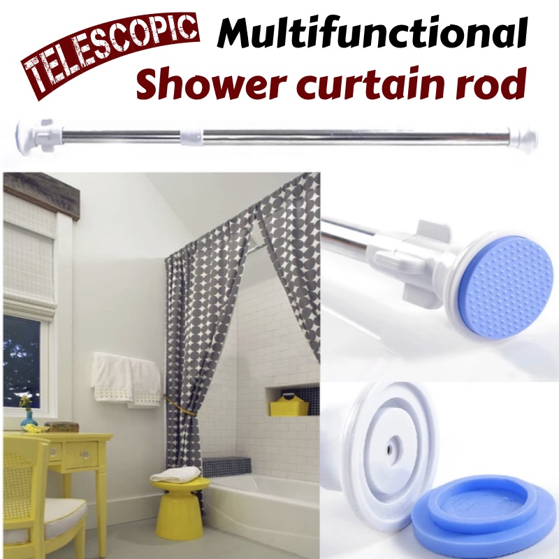 Shower Curtain Rod Telescopic Extendable Multifunction Heavy Duty ...